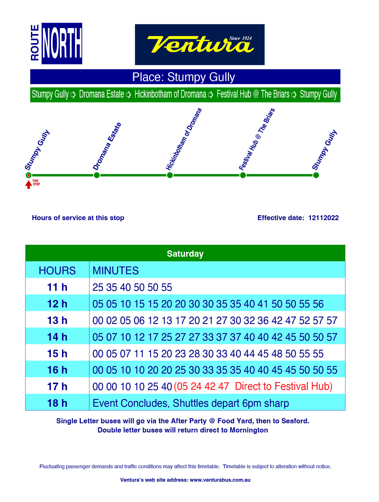 North Shuttle Timetable - Peninsula Vinehop Festival